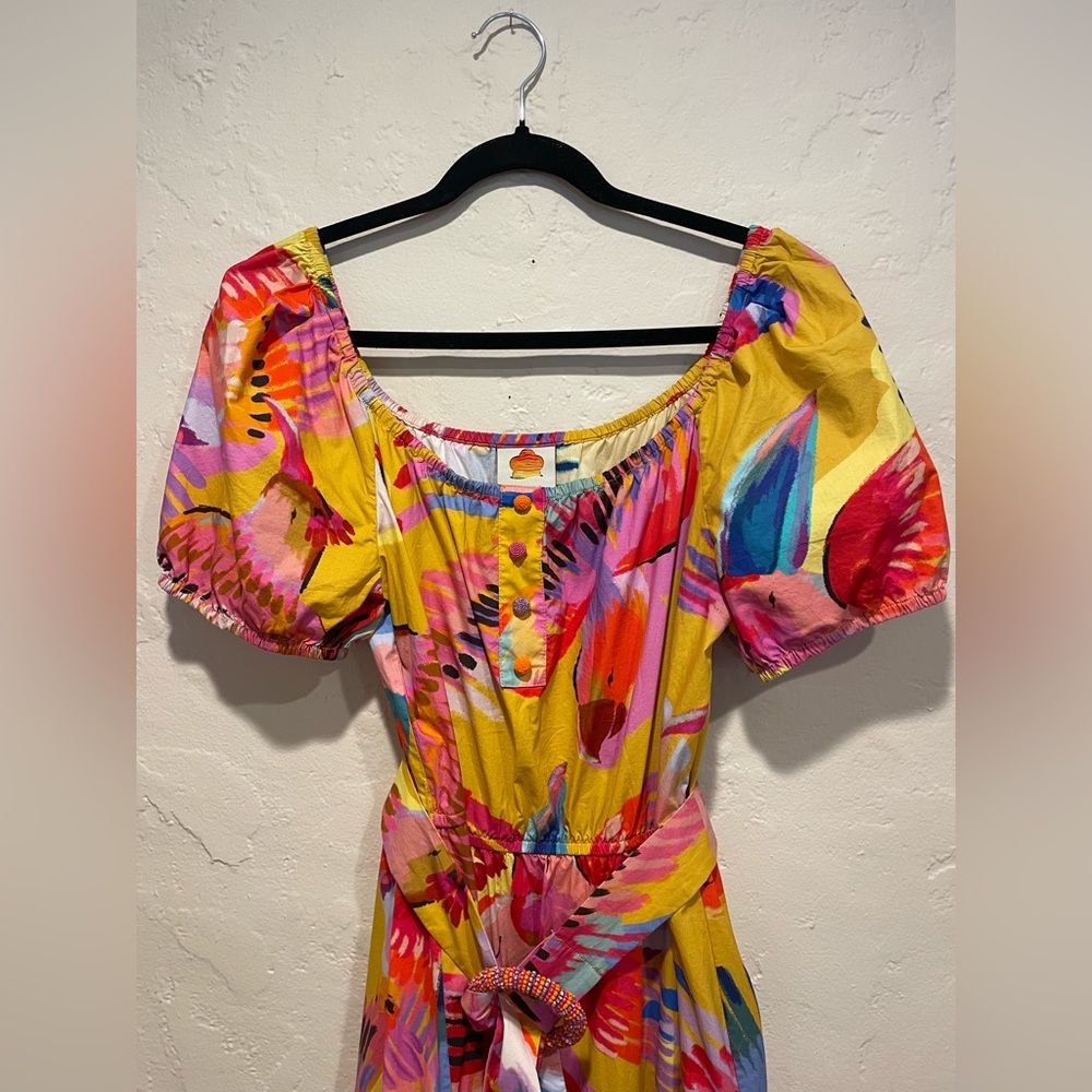 Farm Rio Macaw Maxi Dress With Puff Sleeves - Gem
